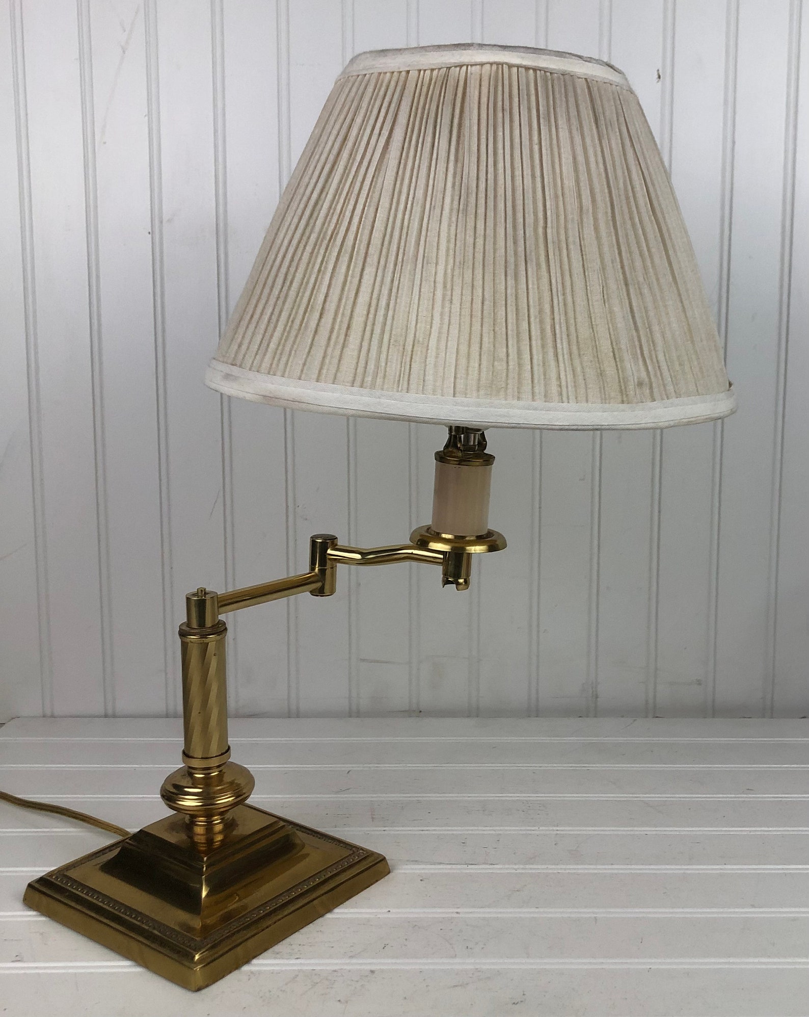 Vintage Brass Swing Arm Table Lamp Square Base Extending - Etsy