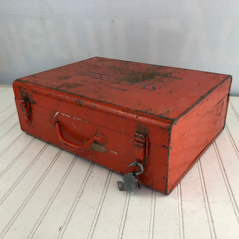 Vintage Rustic Red Metal Box Case - Syntron - Etsy