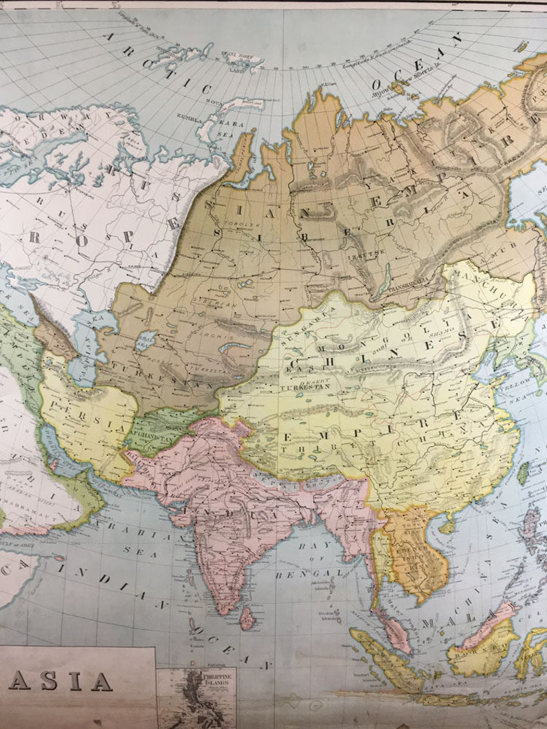 Antique Map of Asia 1910 J. F. Dreisbach & Co. Kansas City | Etsy