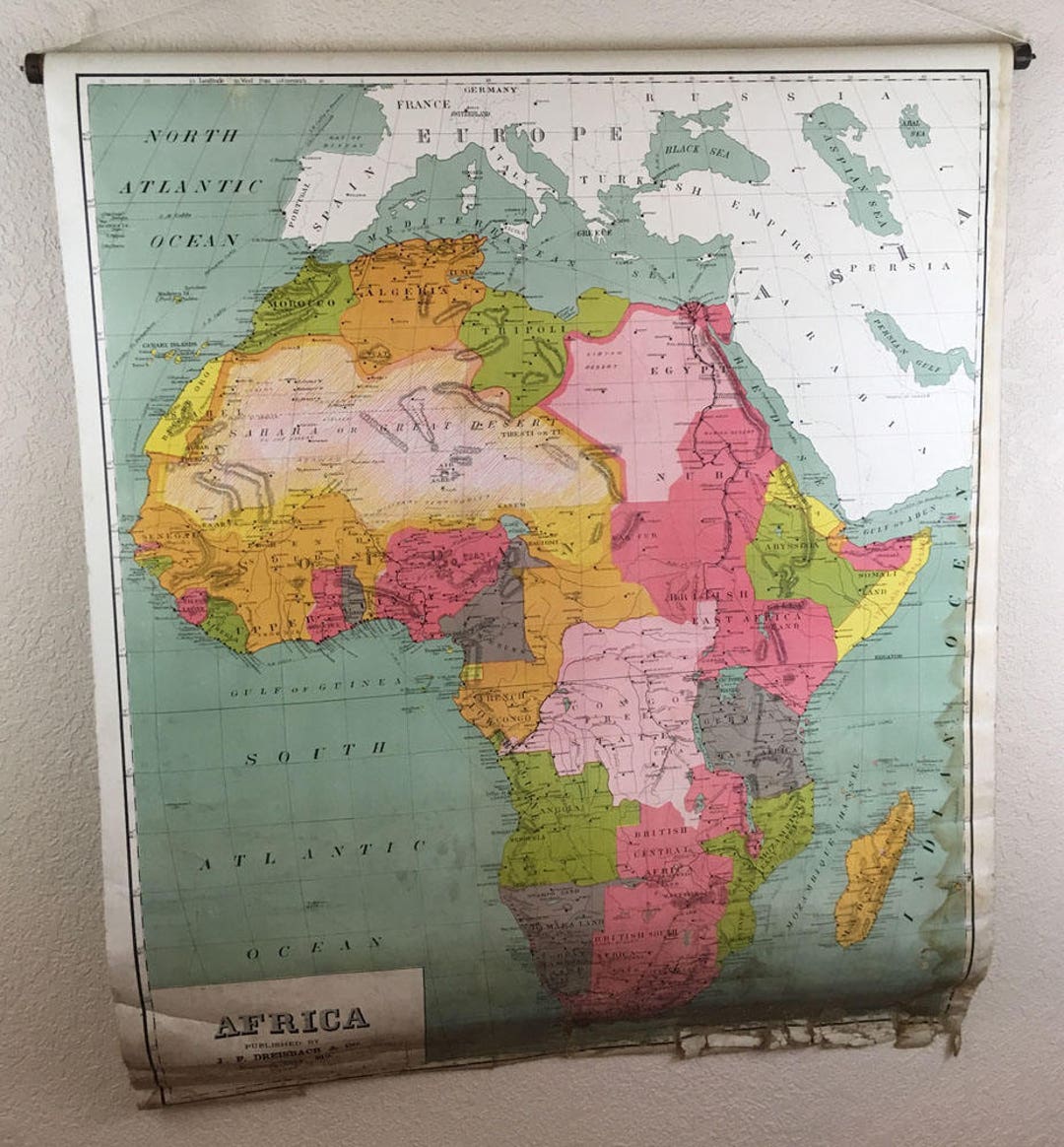 Antique Map of Africa - 1910 J. F. Dreisbach & Co. Kansas City, MO. - Etsy