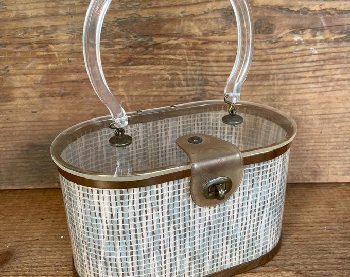Vintage 1950s Oval Lucite Handbag With Clear Acrylic Top and Woven ...