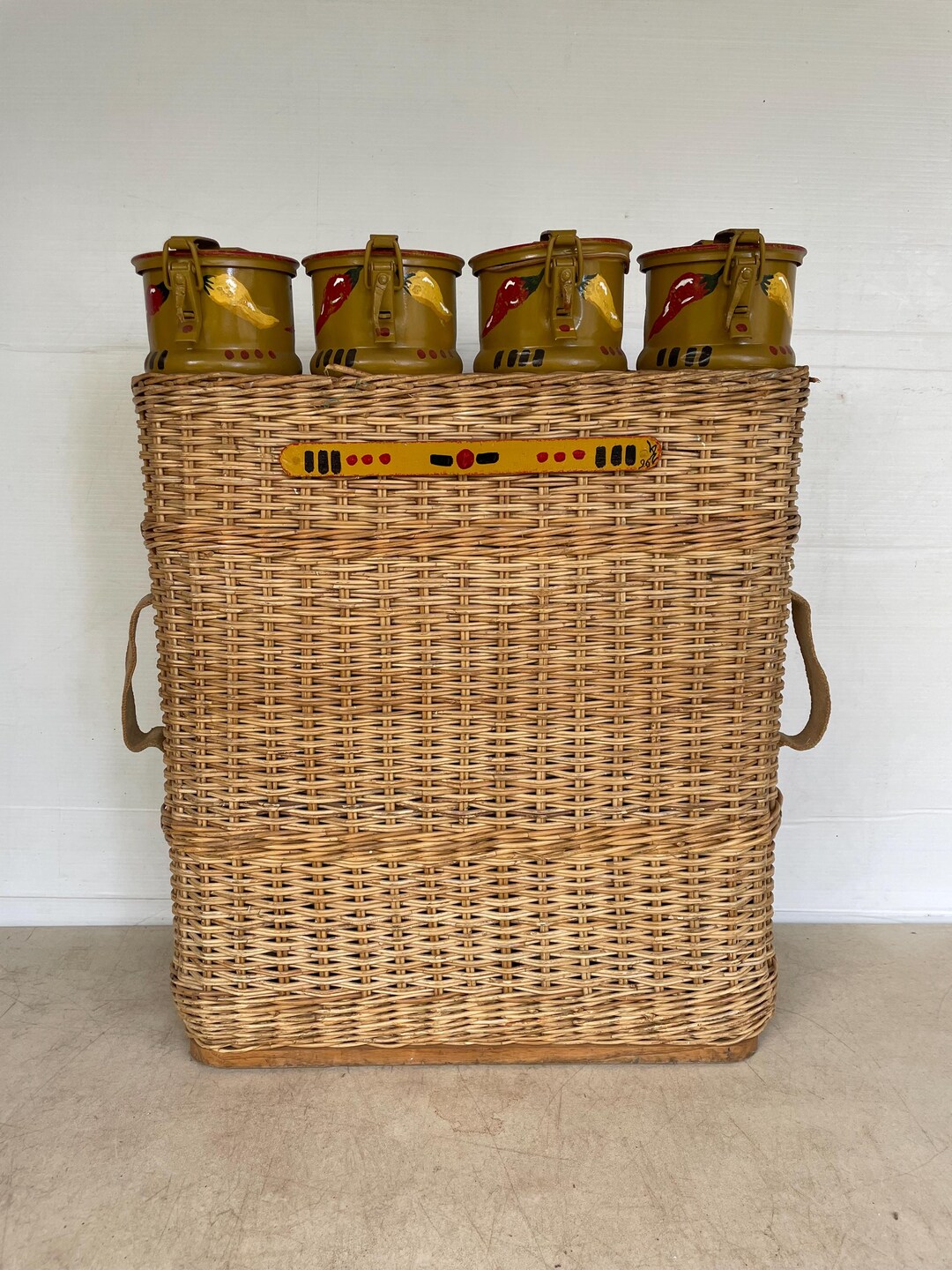 Vintage Swiss Army Wicker Munitions Holder With Tole Painted Ammo ...