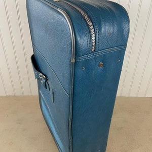 Vintage Blue Leather Suitcase, Soft Shell Luggage - Etsy