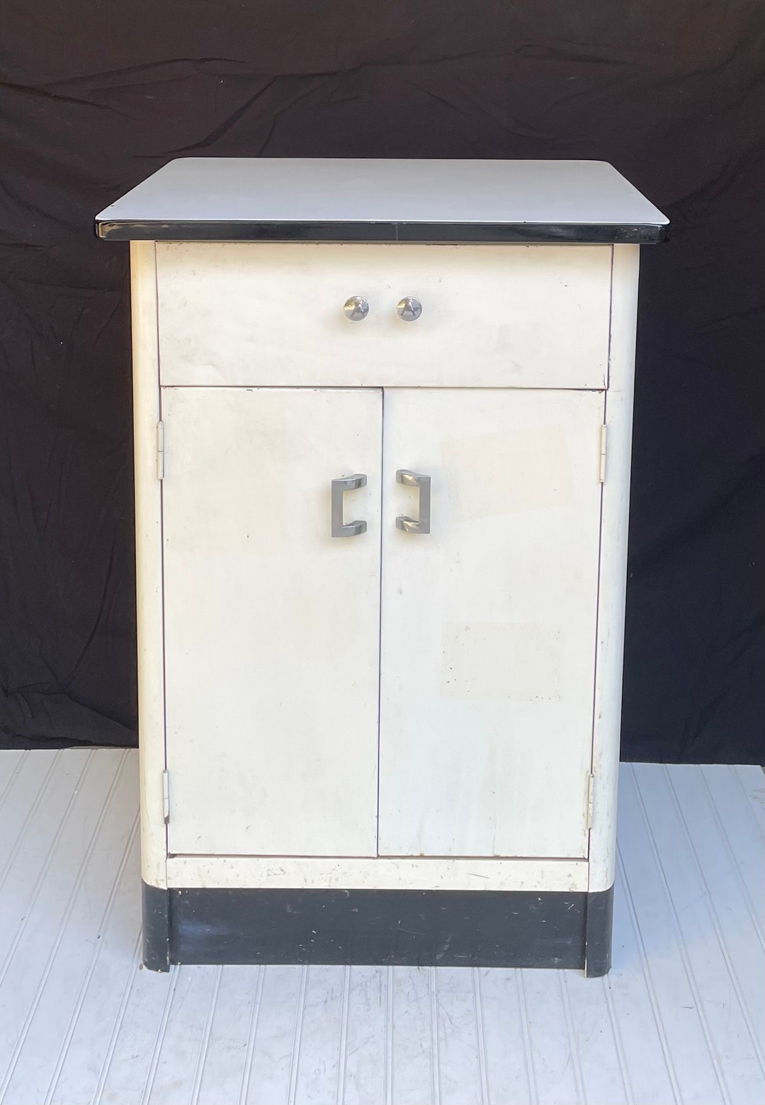 Steel Cabinet With Enamel Top 1950s Metal Kitchen Cabinet Unit Retro ...