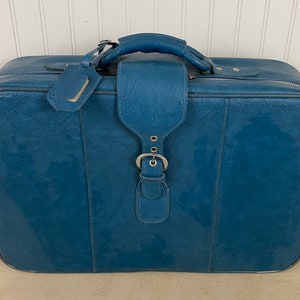 Vintage Blue Leather Suitcase, Soft Shell Luggage - Etsy