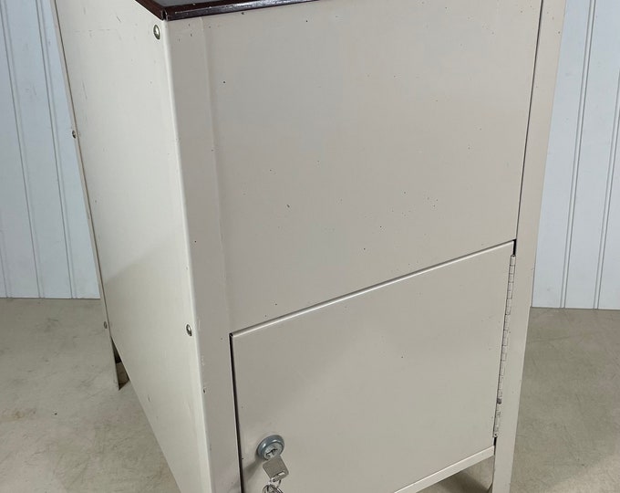 Vintage Metal File Cabinet With Locking Storage Compartment Retro Brown ...