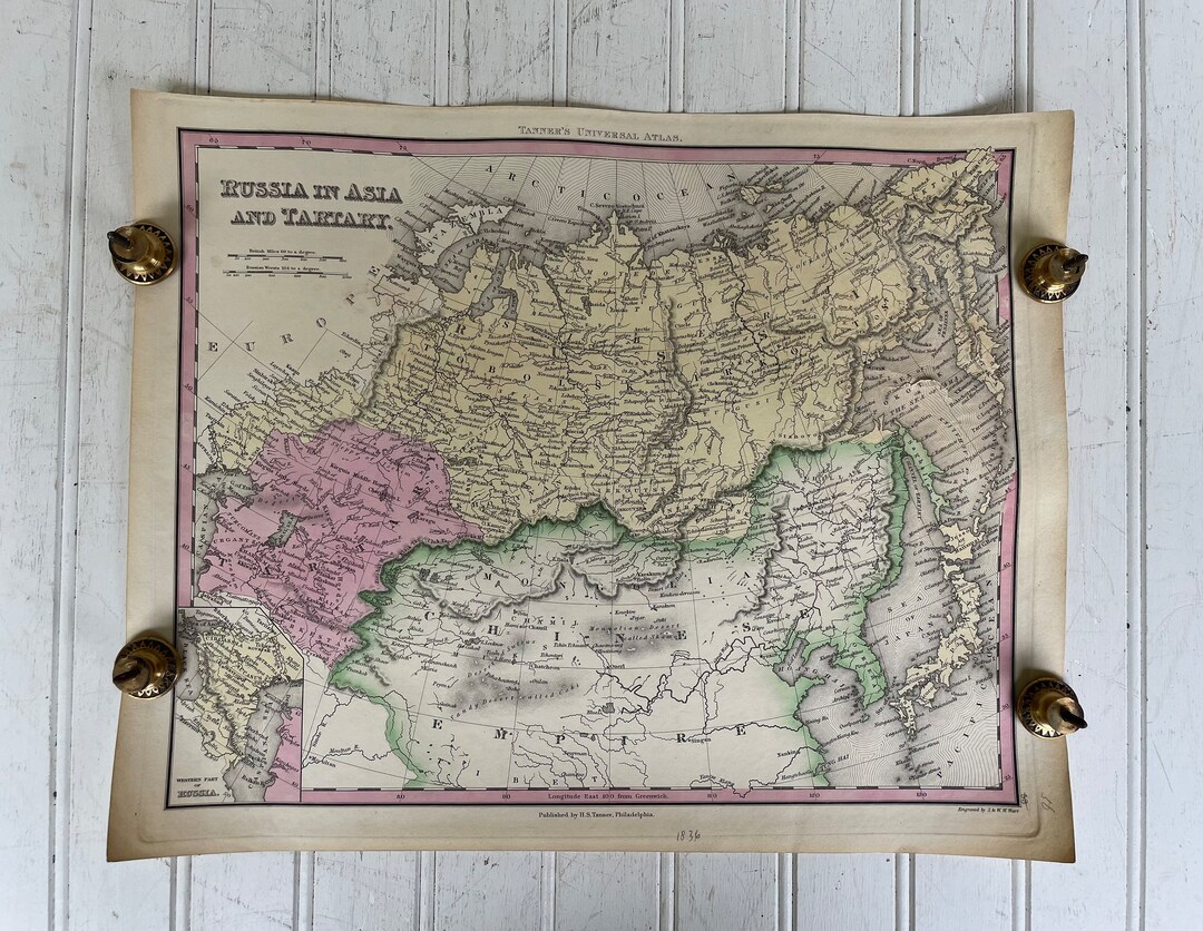 Vintage Map - Russia in Asia and Tartary - Tanner’s Universal Atlas Map ...