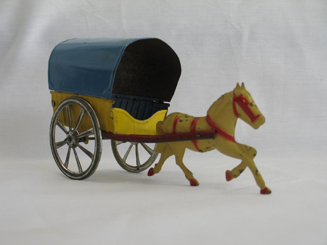 Antique Tin Horse and Cart - Etsy