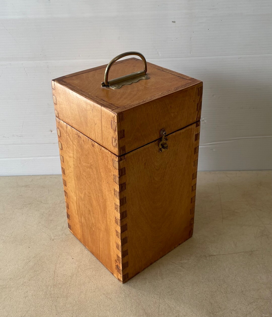 Vintage Handmade Tall Rectangular Box With Handle Dovetailed Wood Box ...