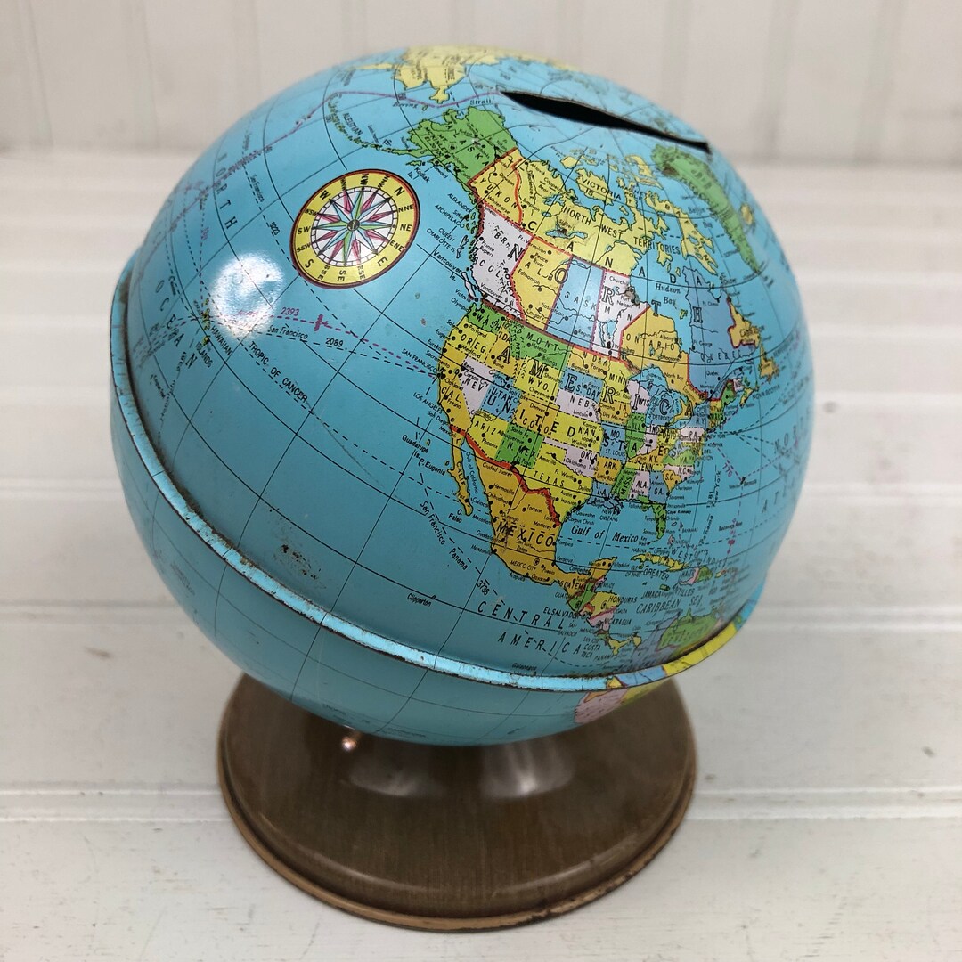 Vintage Ohio Art Mini Globe Bank - Miniature Metal Globe Piggy Bank - Etsy