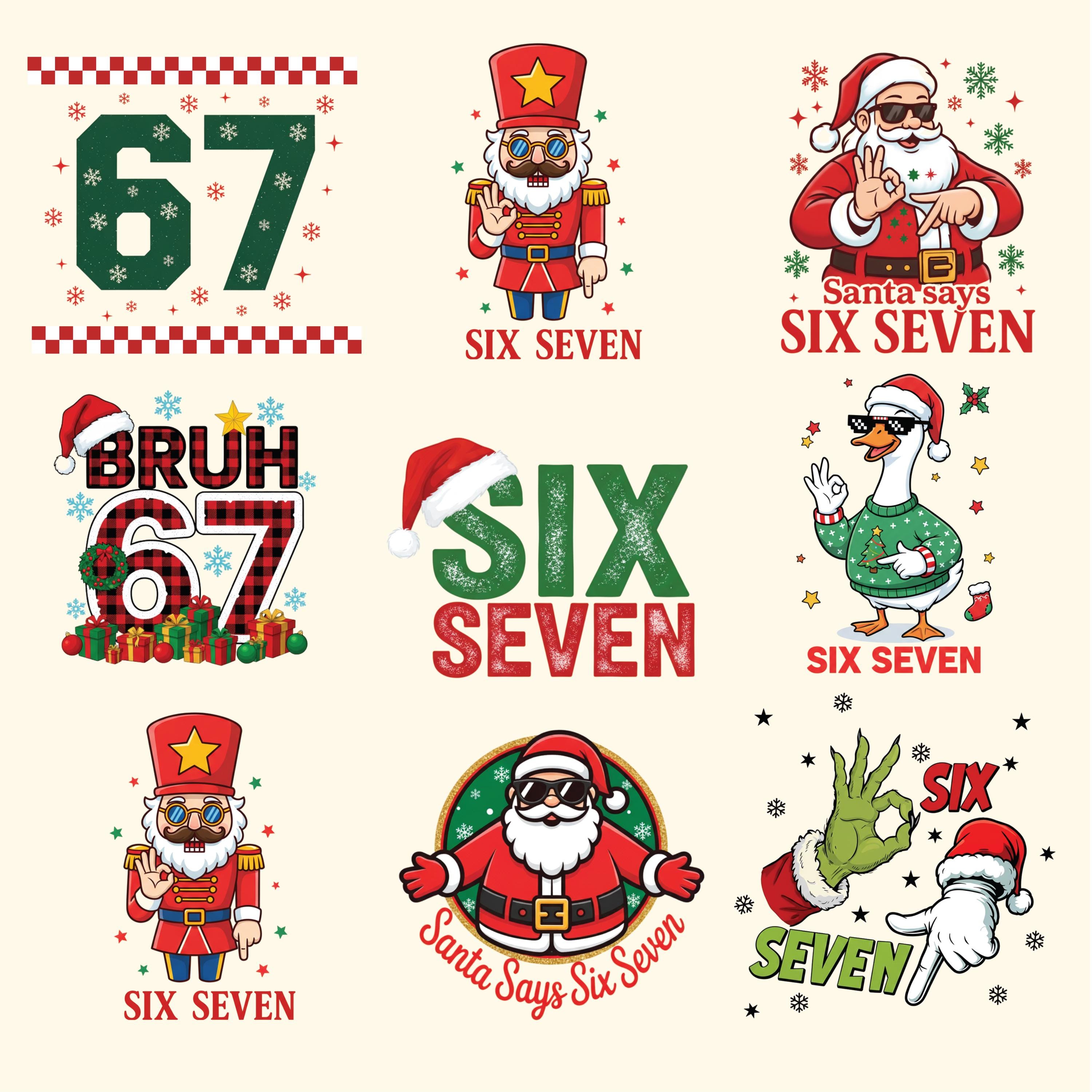 Funny Christmas Meme SIX Seven Png Bundle, Santa Says 67 Clipart Png ...