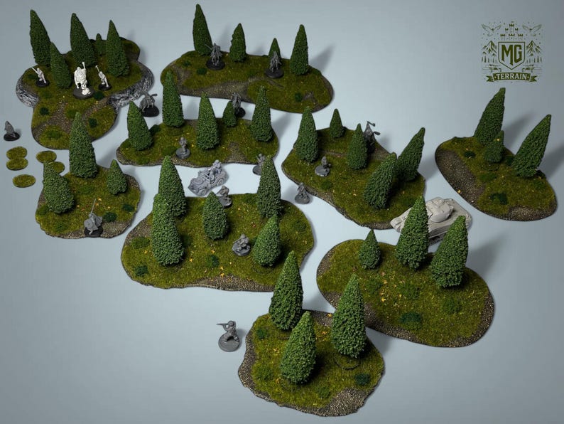 Painted Mega Forest Terrain Set: Removable Trees & Hills, 28mm Tabletop ...