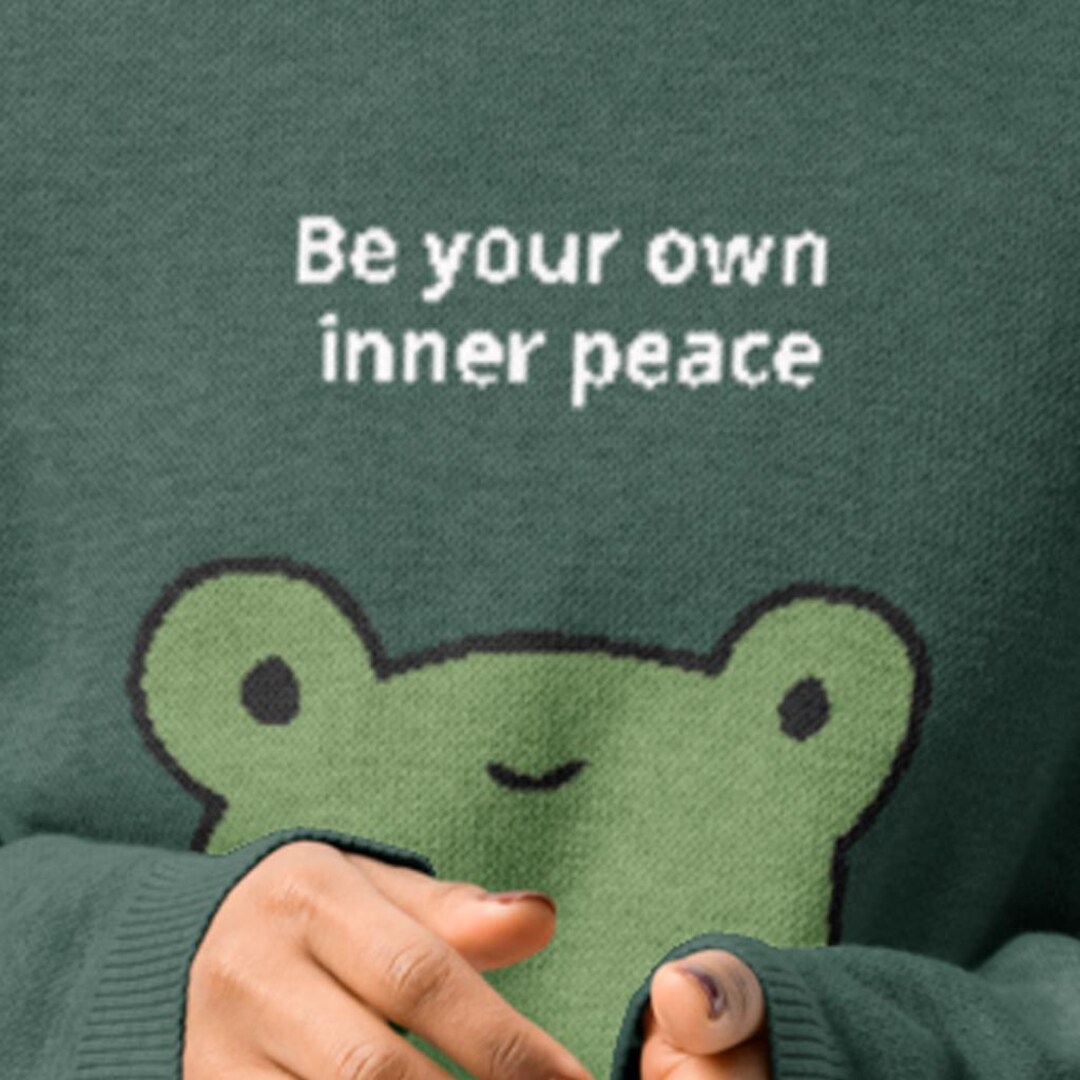Frog Knit Sweater - Green Sweater - Etsy