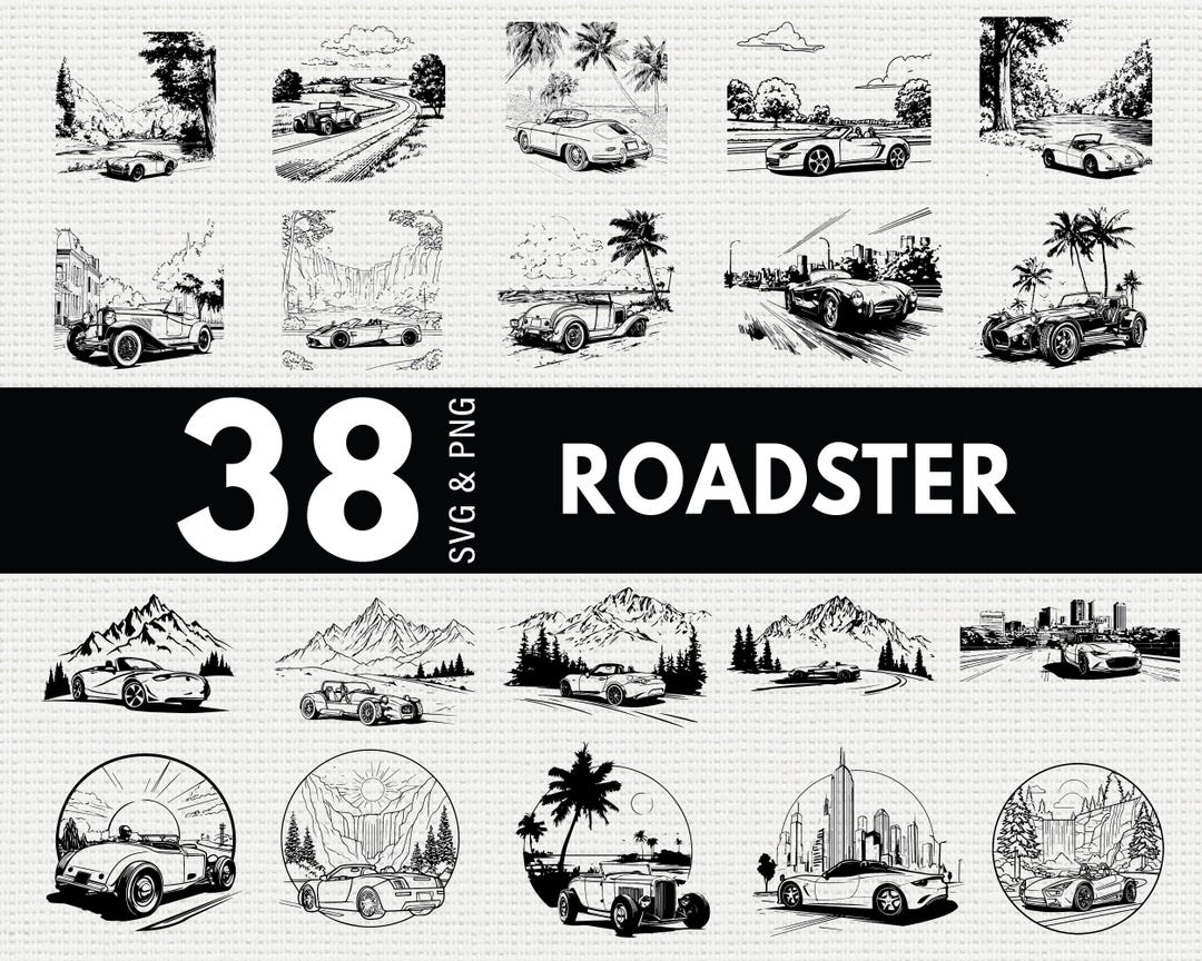 Roadster SVG PNG Bundle, Classic Car Silhouette Clipart, Vintage ...