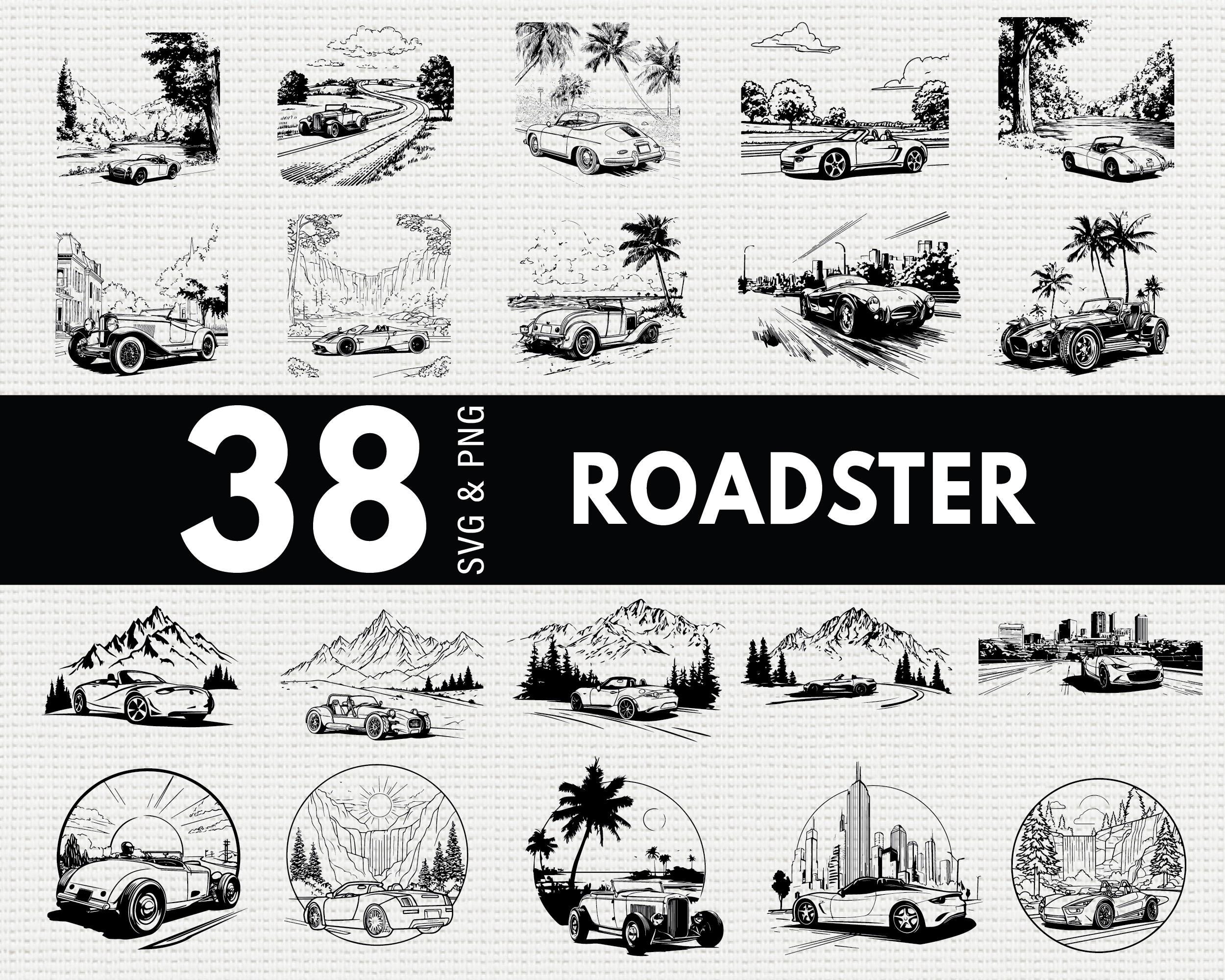 Roadster SVG PNG Bundle, Classic Car Silhouette Clipart, Vintage ...