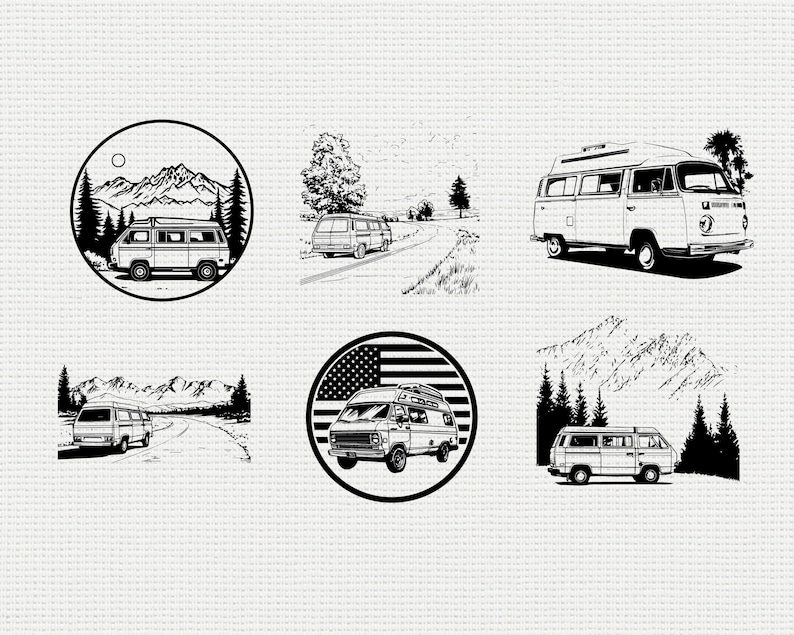 Van SVG PNG Bundle, Camper Van Silhouette Clipart, Road Trip Travel ...