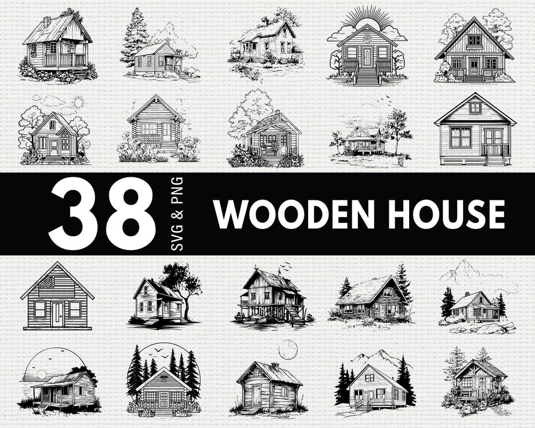 Wooden House SVG PNG Bundle, Rustic Cabin Silhouette Clipart, Home ...