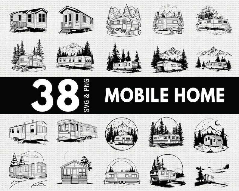 Mobile Home SVG PNG Bundle, Trailer House Silhouette Clipart, RV Cricut ...