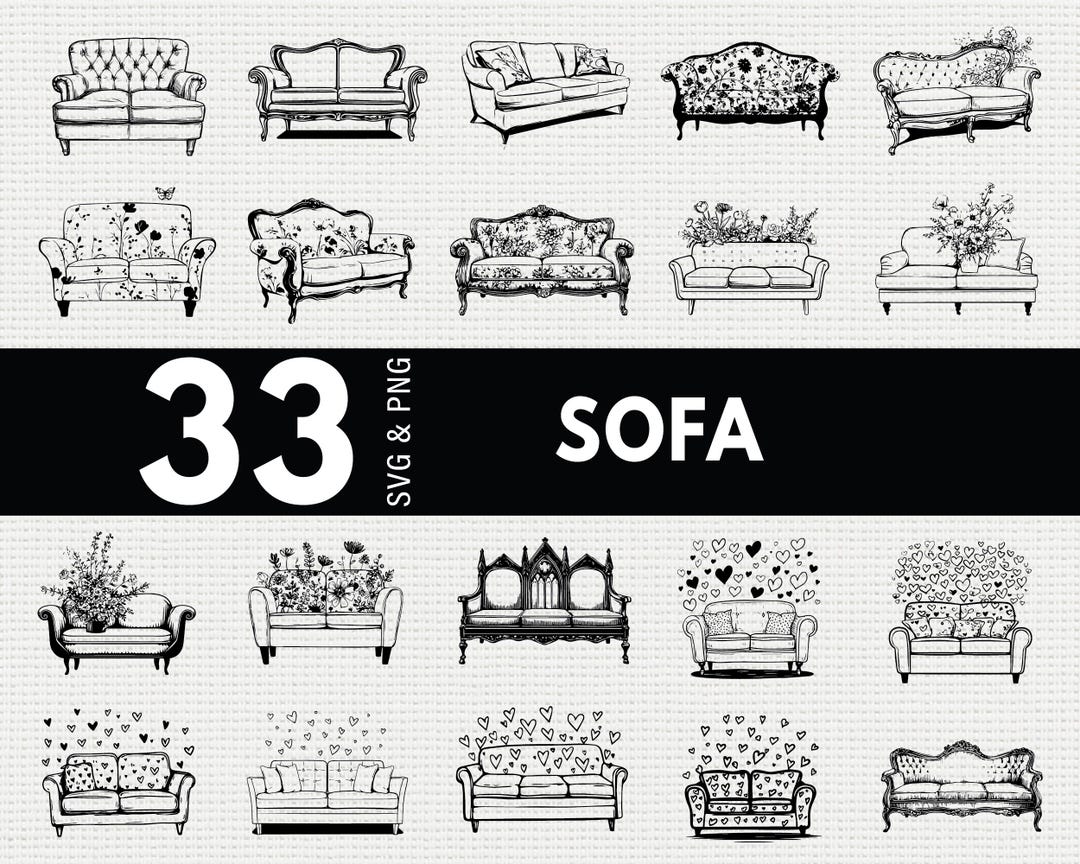 Sofa SVG PNG Bundle, Couch Silhouette Clipart, Furniture Home Decor ...