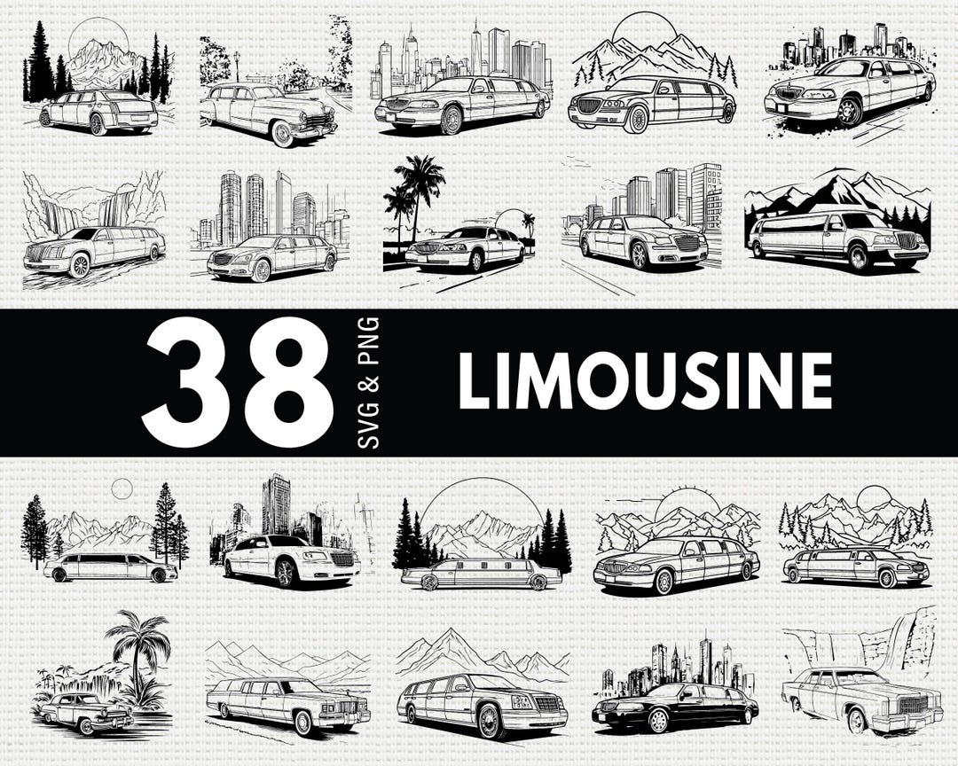 Limousine SVG PNG Bundle, Luxury Car Silhouette Clipart, Wedding ...