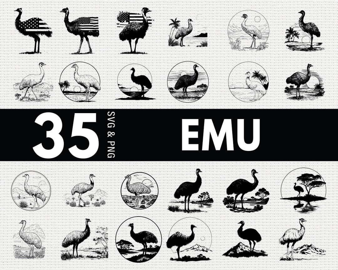 Emu Silhouette SVG Bundle | Large Bird SVG PNG Clipart for Cricut ...
