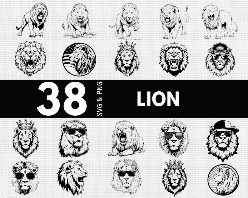 Lion SVG PNG Bundle, King of Jungle Silhouette Clipart, Wild Animal ...