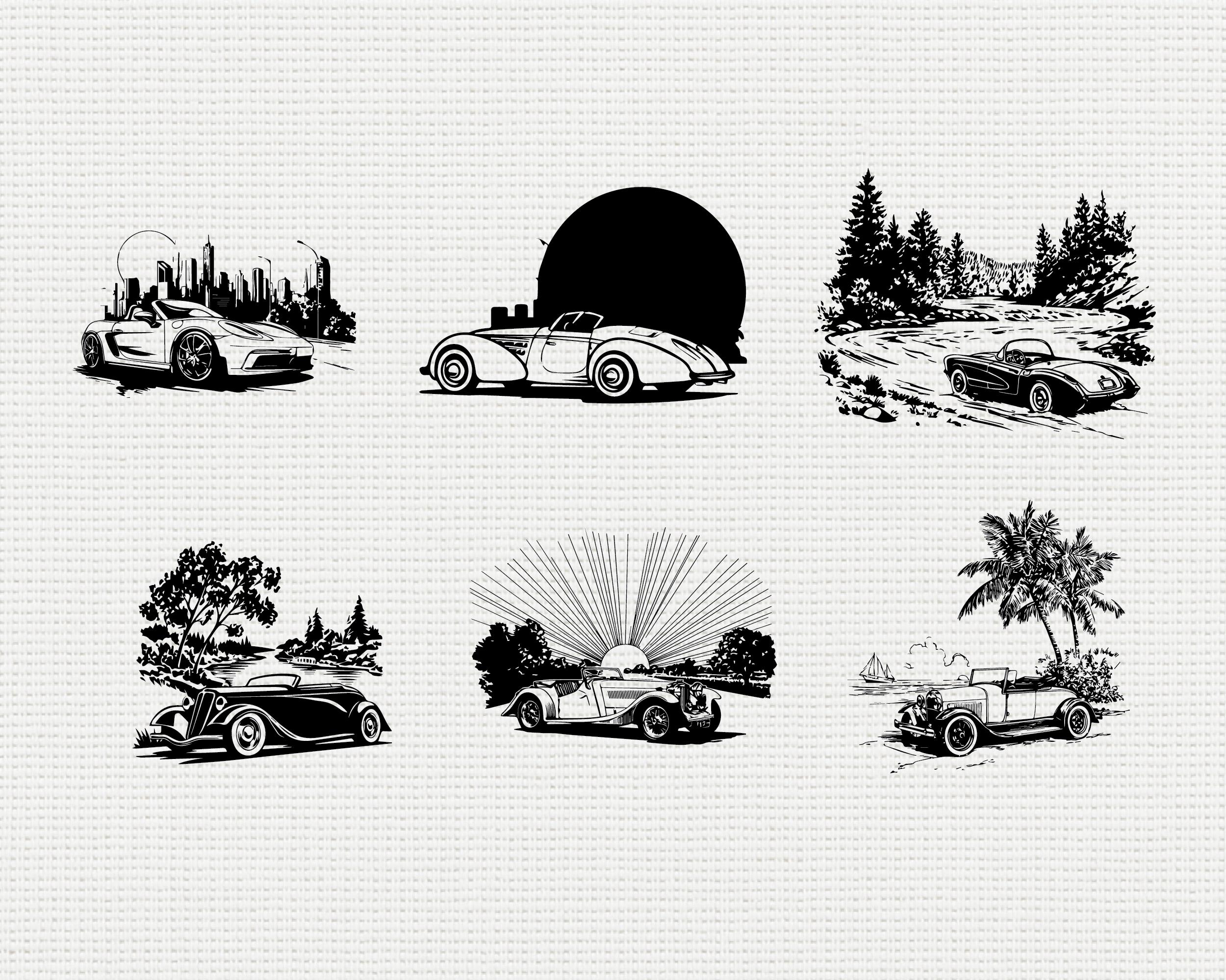 Roadster SVG PNG Bundle, Classic Car Silhouette Clipart, Vintage ...