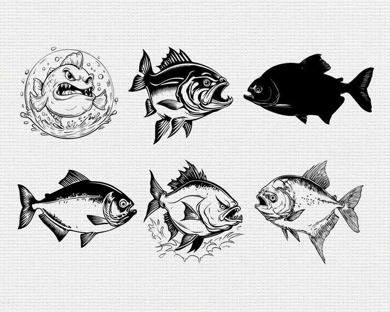 Piranha SVG PNG Bundle, Fish Silhouette Clipart, Scary Predator Cricut ...