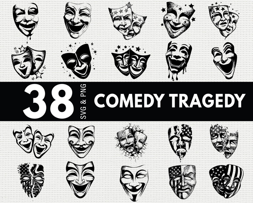 Comedy Tragedy Mask SVG PNG Bundle, Theater Drama Silhouette Clipart ...