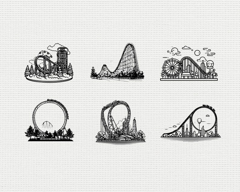 Roller Coaster SVG PNG Bundle, Amusement Park Silhouette Clipart ...