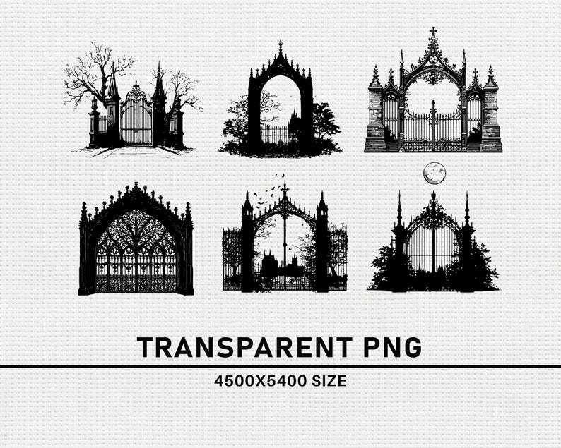 Gothic Gate SVG PNG Bundle, Haunted Fence Silhouette Clipart, Halloween ...