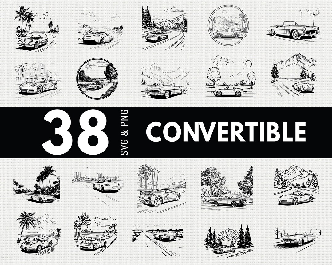 Convertible Car SVG PNG Bundle, Classic Roadster Silhouette Clipart ...
