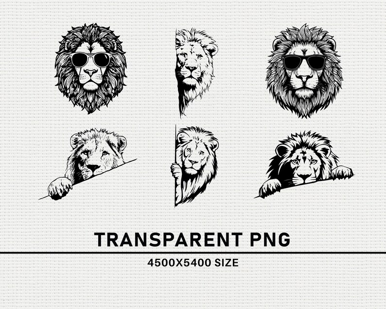 Lion SVG PNG Bundle, King of Jungle Silhouette Clipart, Wild Animal ...