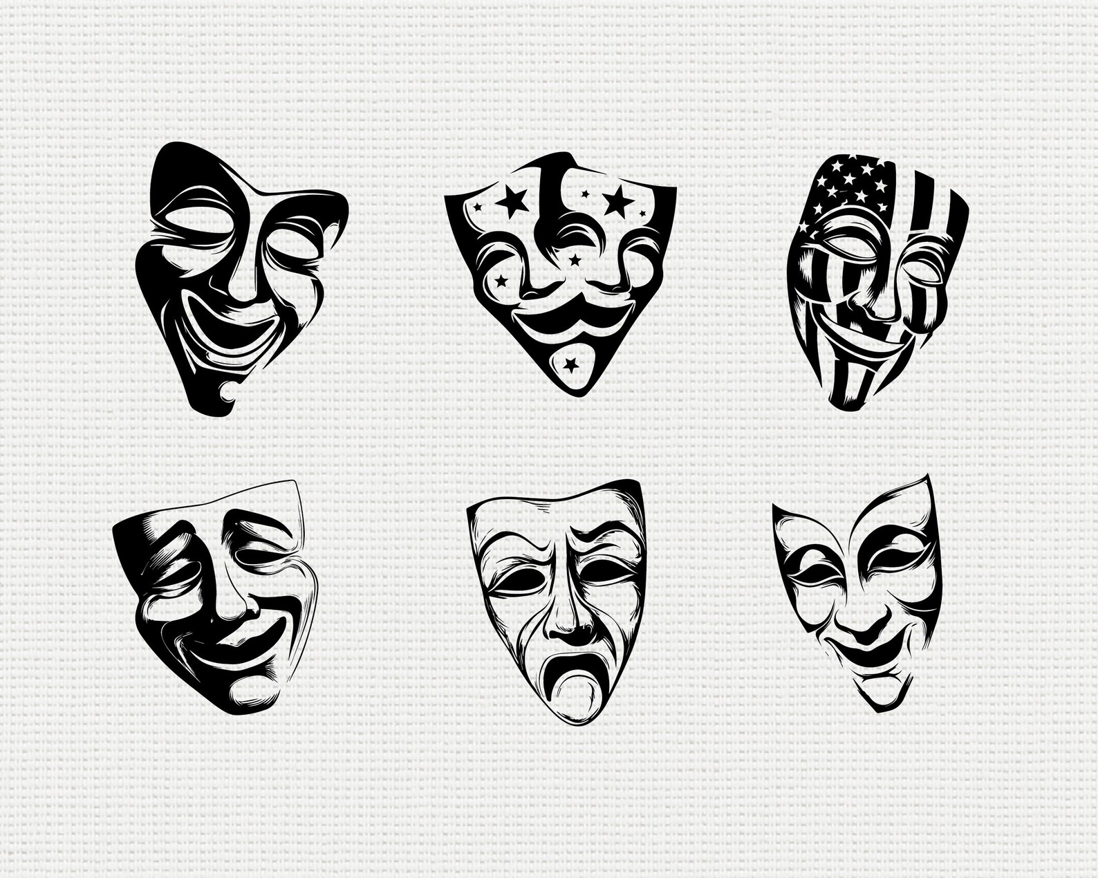 Comedy Tragedy Mask SVG PNG Bundle, Theater Drama Silhouette Clipart ...