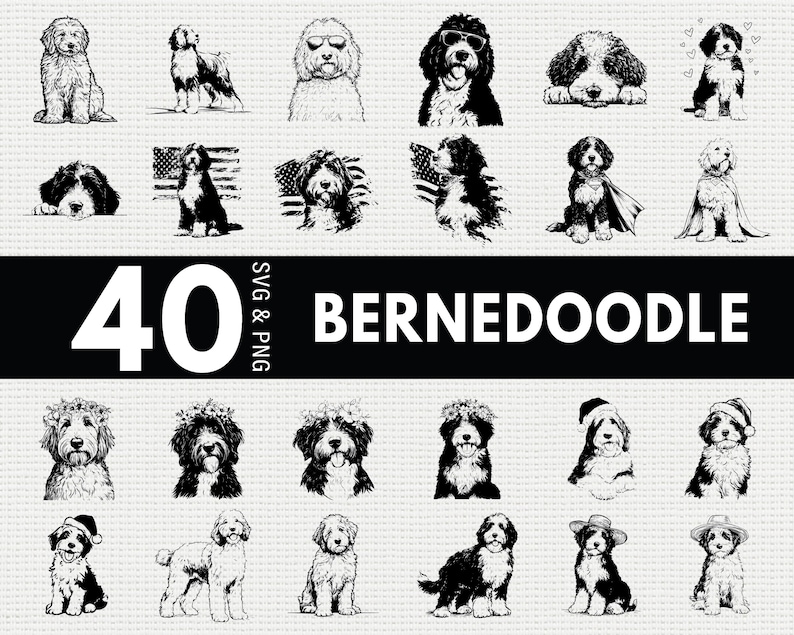 Bernedoodle SVG PNG Bundle, Bernedoodle Dog Silhouette Clipart, Pet ...