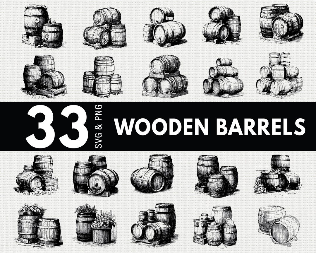Wooden Barrels Svg Png Bundle, Barrel Silhouette Design, Wooden Vector ...