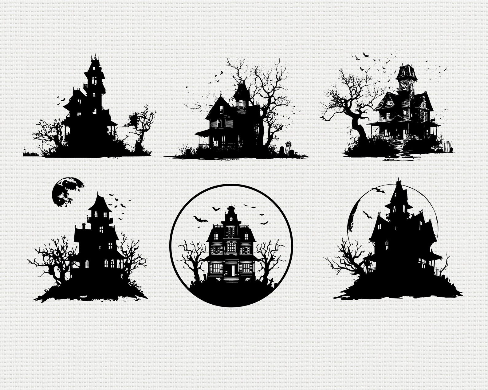 Haunted House SVG PNG Bundle, Halloween Silhouette Clipart, Spooky ...