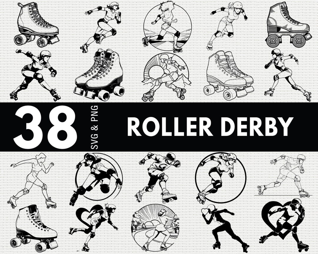 Roller Derby SVG PNG Bundle, Skating Sport Silhouette Clipart, Athlete ...