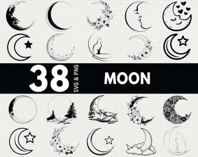 Crescent Moon SVG, Celestial PNG, Boho Lunar Clipart, Astronomy Laser ...