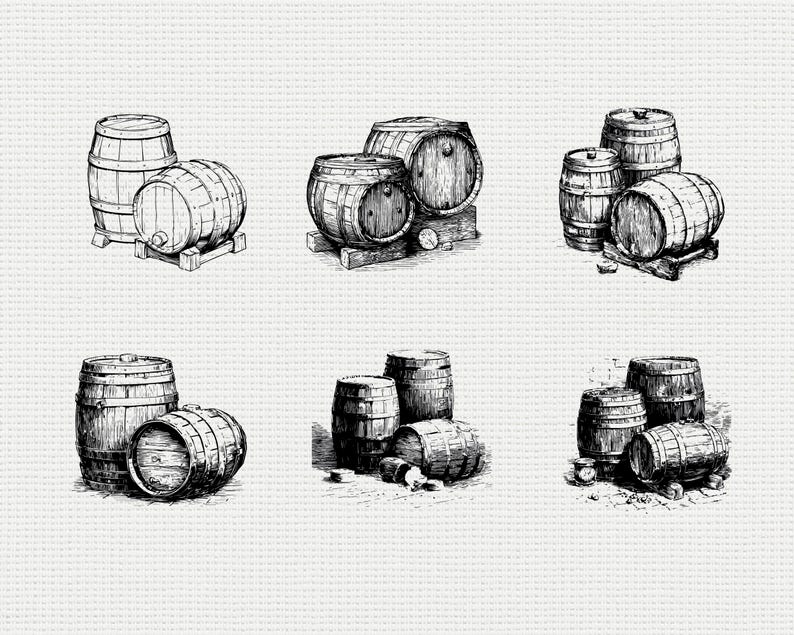 Wooden Barrels Svg Png Bundle, Barrel Silhouette Design, Wooden Vector ...
