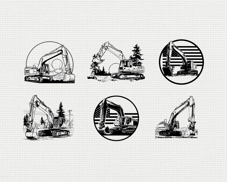 Excavator SVG PNG Bundle, Construction Vehicle Silhouette Clipart ...