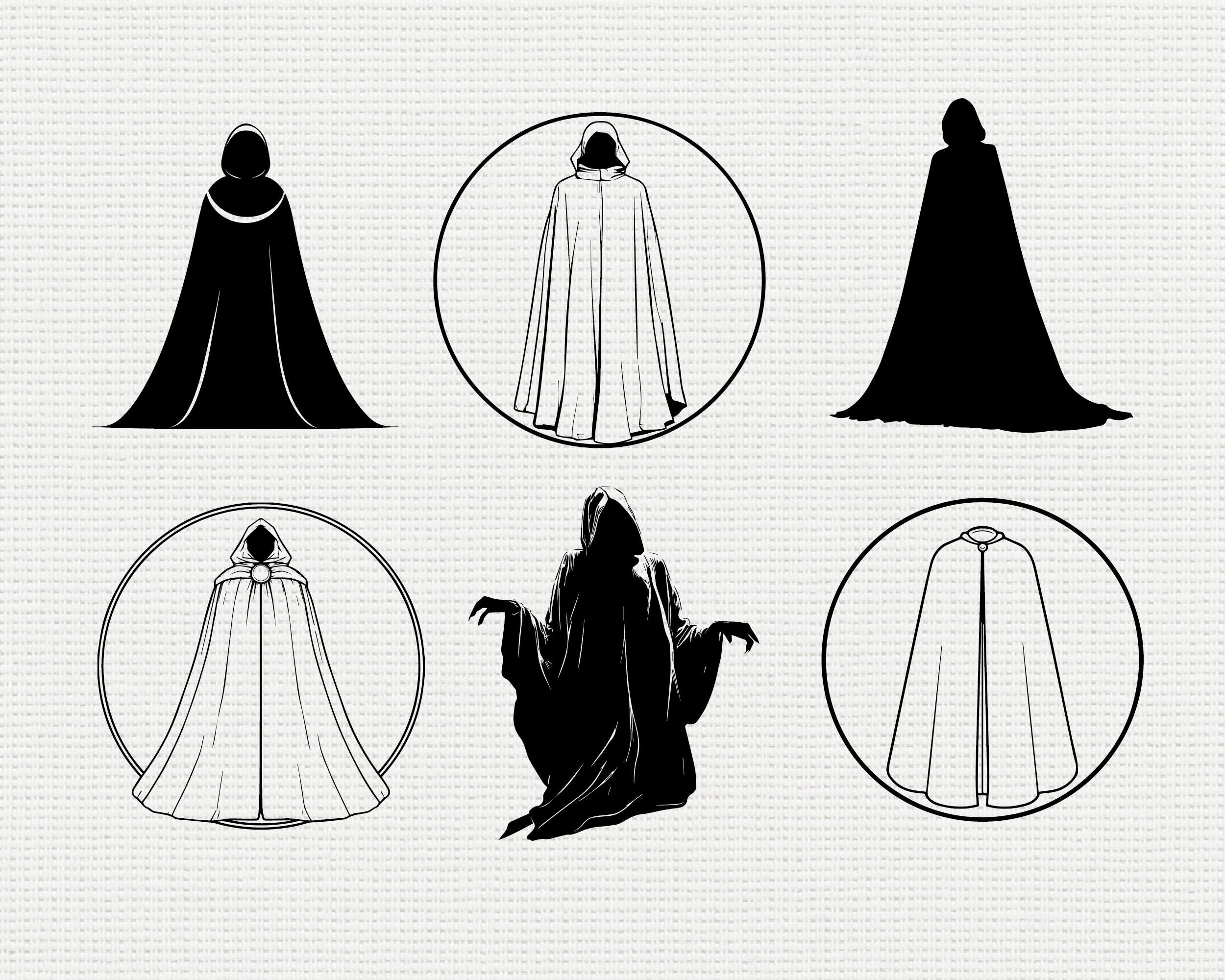 Cloak SVG PNG Bundle, Witch Silhouette Clipart, Gothic Fantasy Costume ...
