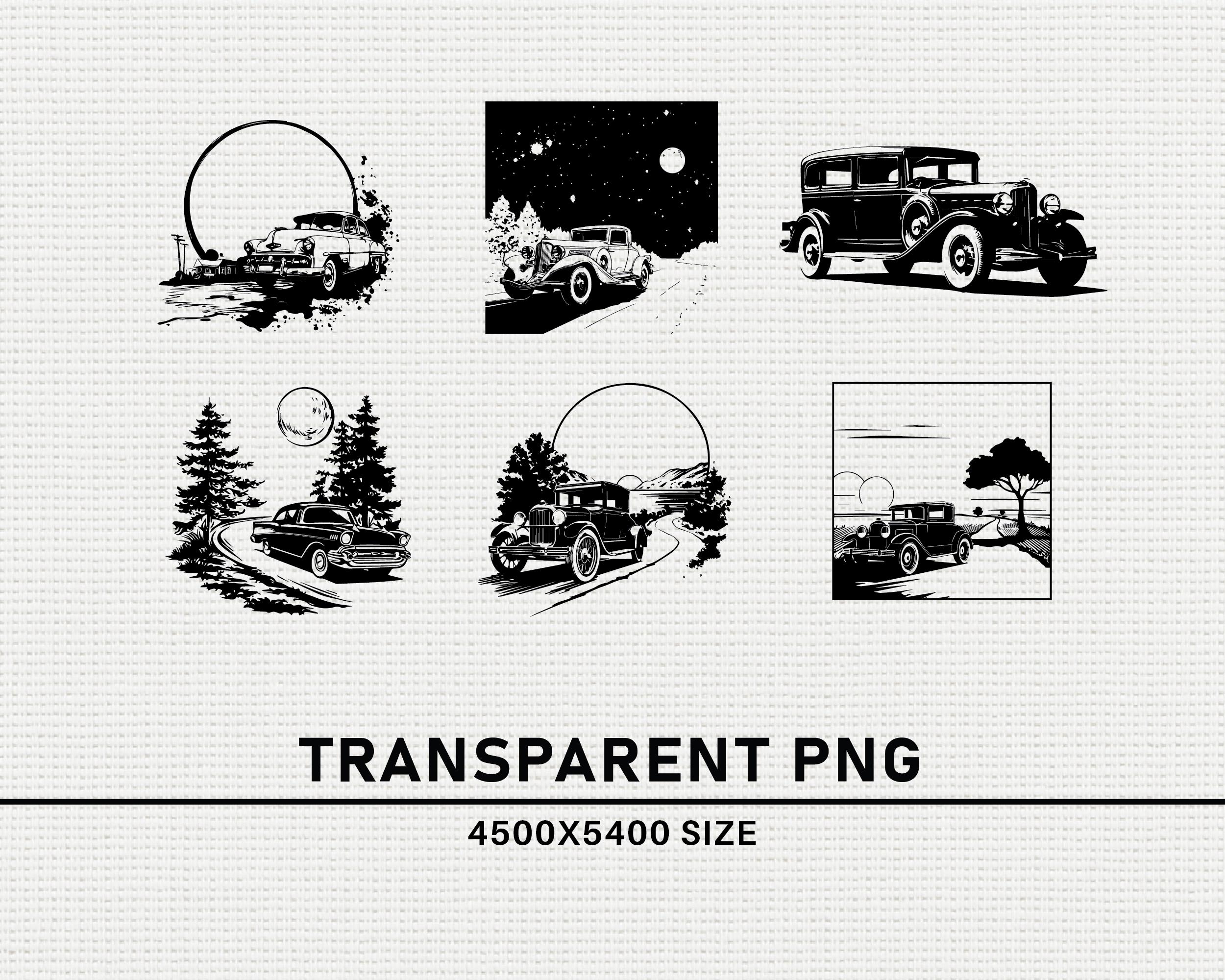 Vintage Car SVG PNG Bundle, Classic Vehicle Silhouette Clipart, Retro ...