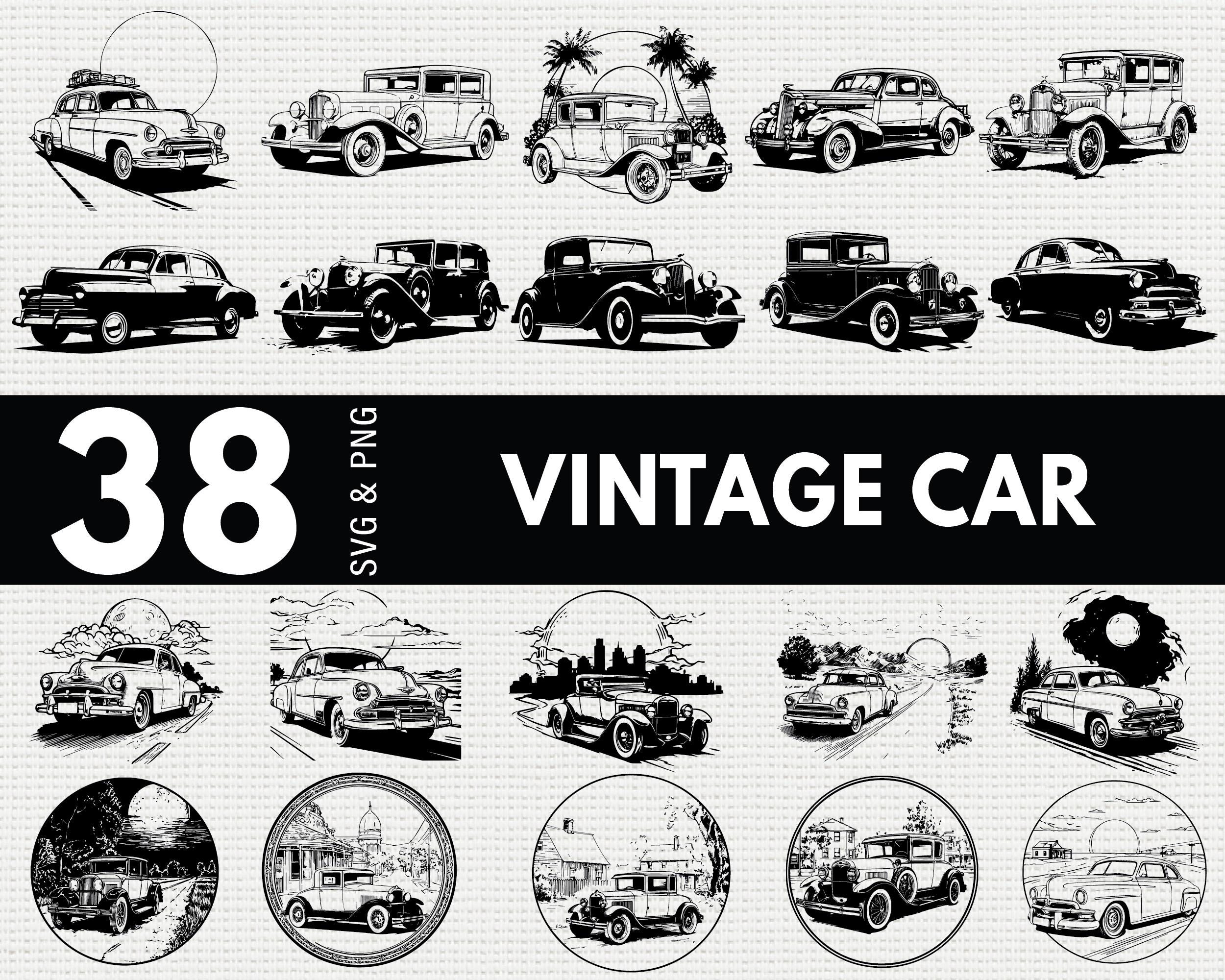 Vintage Car SVG PNG Bundle, Classic Vehicle Silhouette Clipart, Retro ...