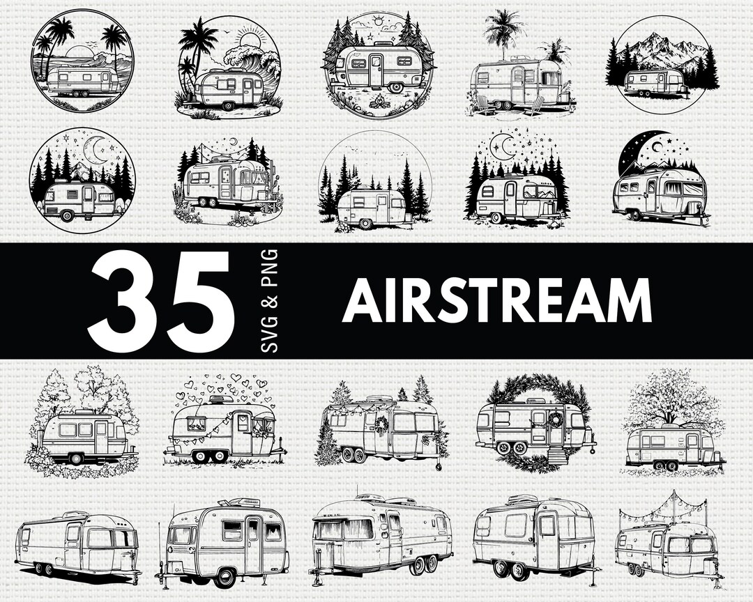 Airstream SVG Bundle, Vintage Camper Silhouette PNG, Travel Trailer ...