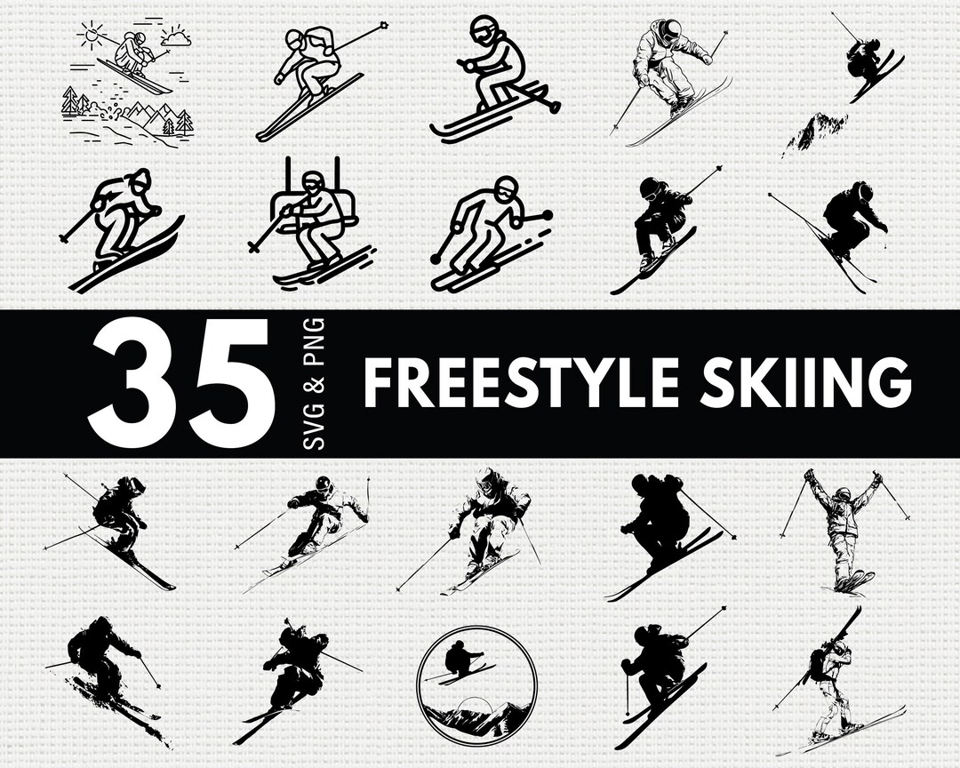 Freestyle Skiing SVG Bundle, Aerial Skier Silhouette PNG, Winter Sports ...