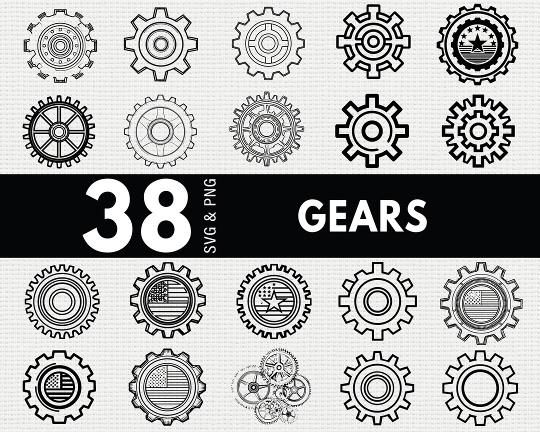 Gears SVG PNG Bundle, Mechanical Silhouette Clipart, Steampunk Machine ...