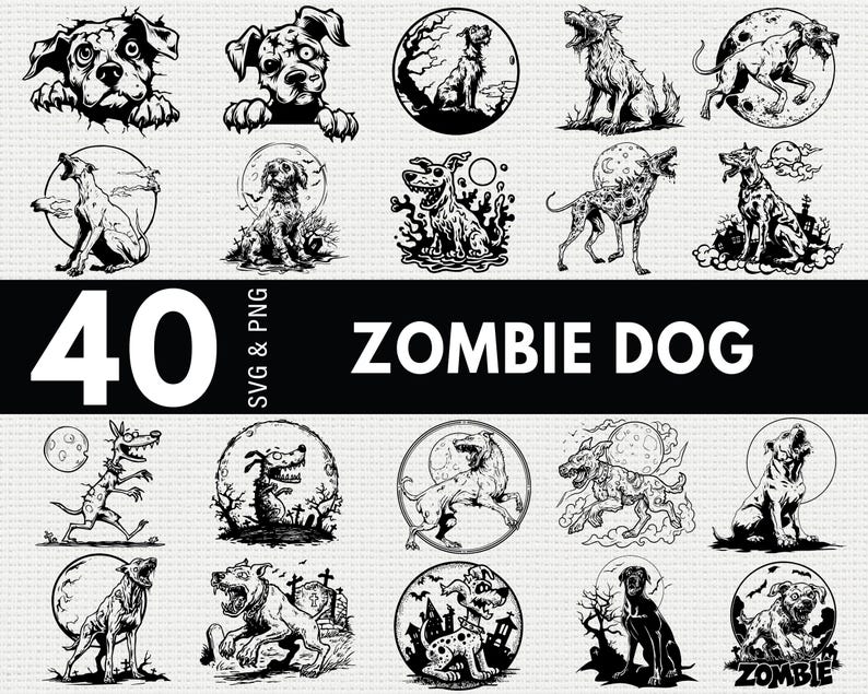 Zombie Dog SVG PNG Bundle, Halloween Silhouette Clipart, Horror Pet ...
