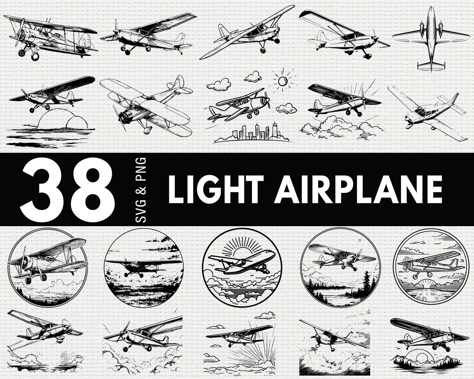 Light Airplane SVG PNG Bundle: Cricut Ready Clipart (digital Download ...