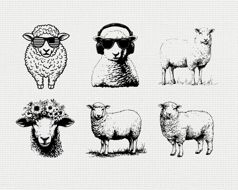 Sheep SVG PNG Bundle, Farm Lamb Silhouette Clipart, Rustic Animal ...